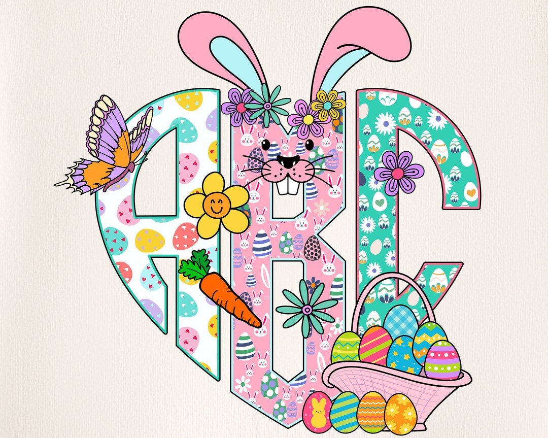Easter Monogram PNG, Easter Letters, Easter Doodle, Easter Eggs, Alpha ...