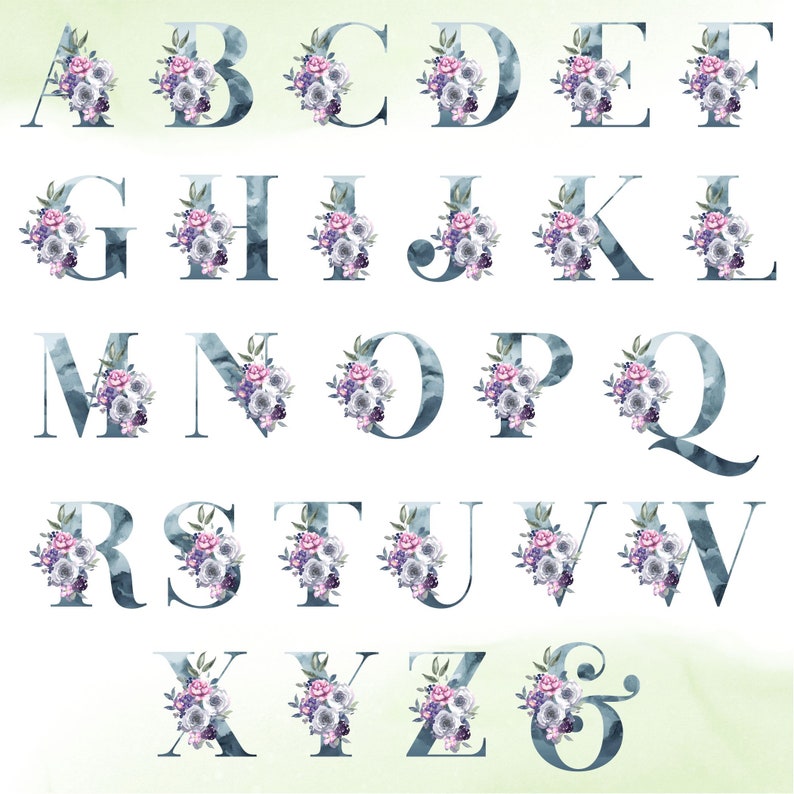 Bundle Watercolor Flowers Alphabet PNG Indigo Pink Floral - Etsy