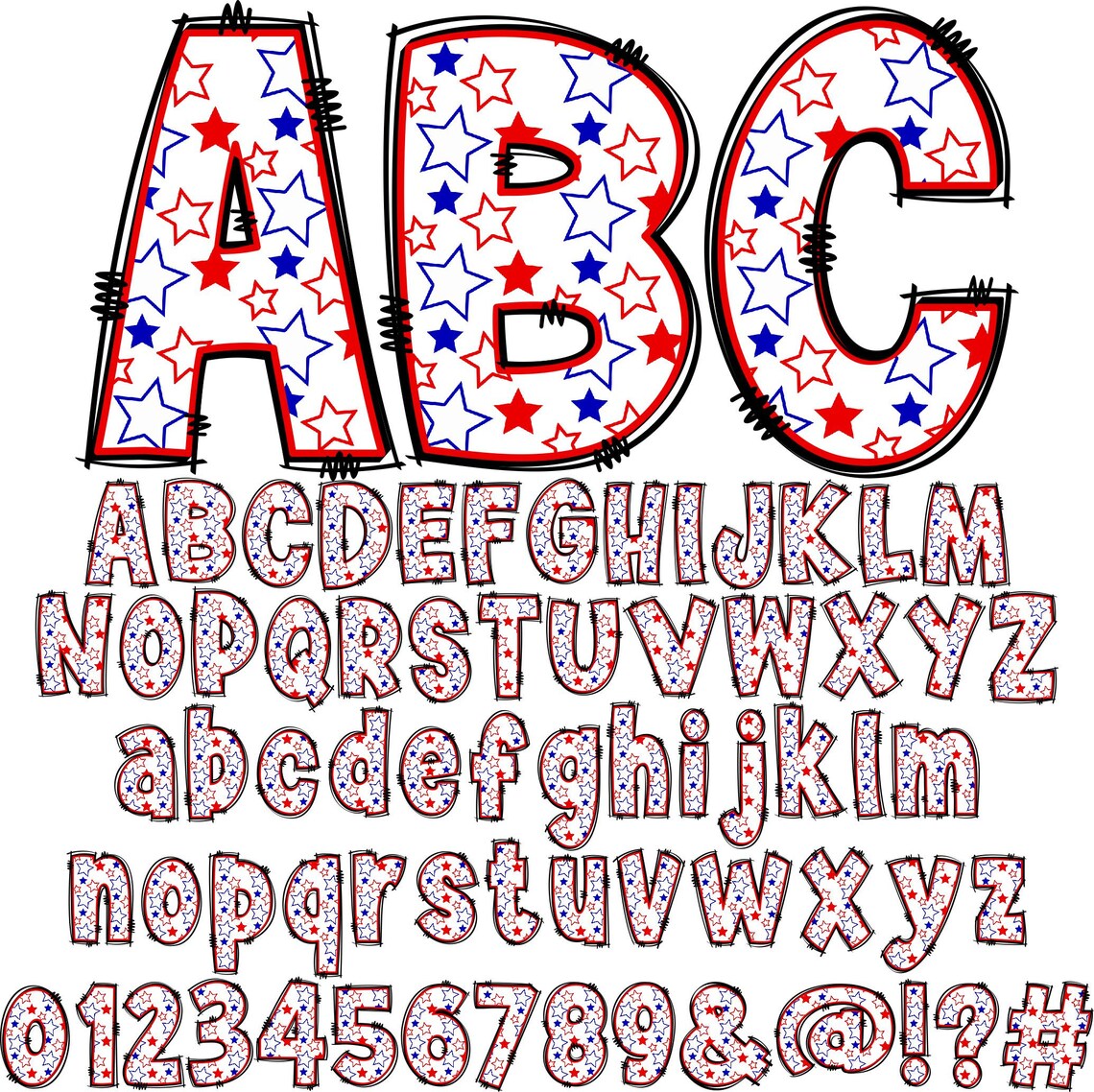BUNDLE Patriotic Alphabet PNG Doodle Alpha 4th of July - Etsy