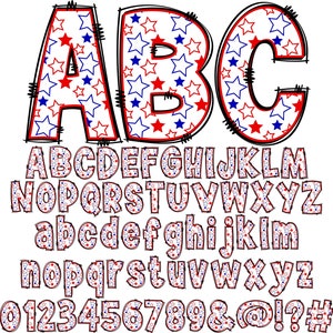 BUNDLE Patriotic Alphabet PNG, Doodle Alpha, 4th of July, Independence ...