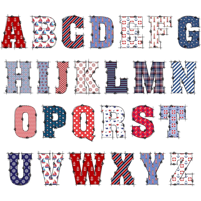 Nautical Alphabet PNG Doodle Alphabet Clip Art Transparent - Etsy