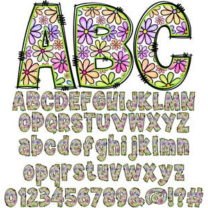 BUNDLE Spring Floral Alphabet PNG, Doodle Alpha, Doodle Flowers, Doodle ...