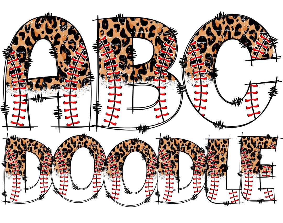 Baseball Letters PNG Leopard, Doodle Alpha, PNG, Stitching Background ...