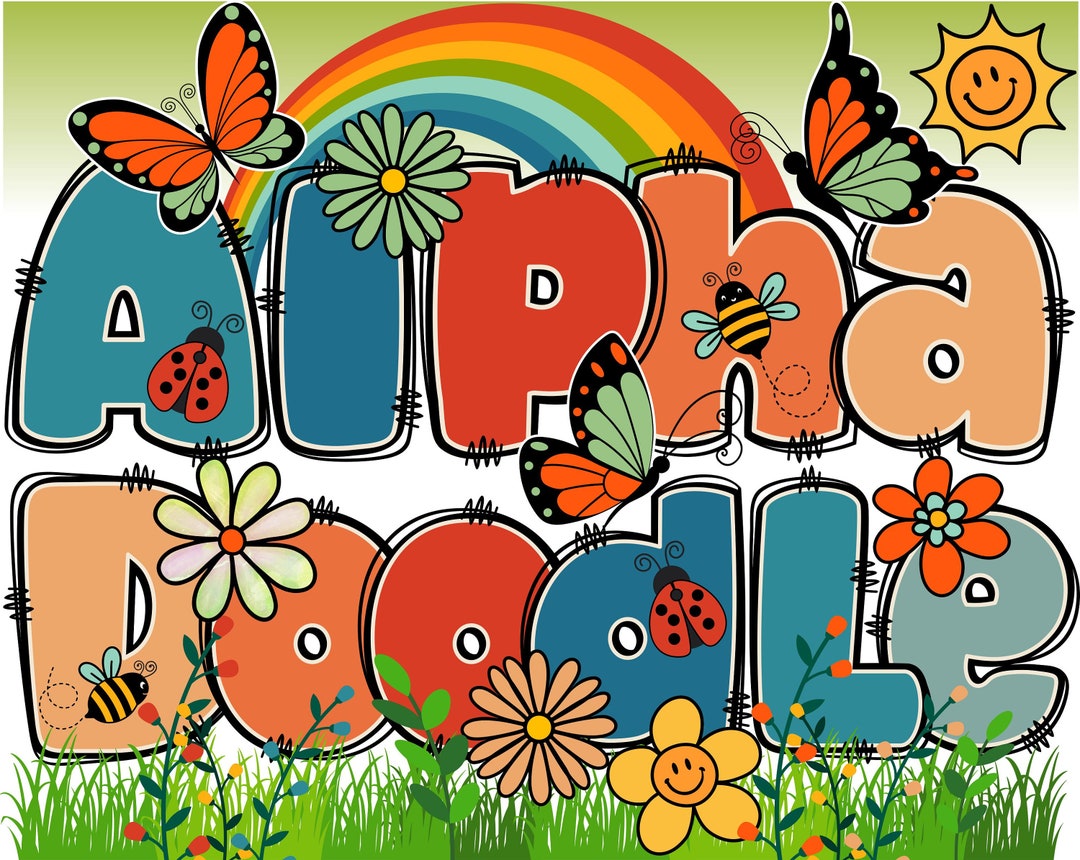 BUNDLE Retro Boho Floral Alphabet PNG, Chubby Alpha Doodle , Retro ...