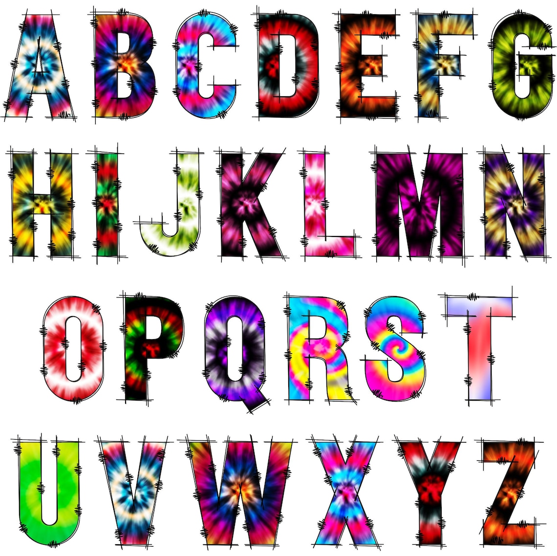 Tie Dye Alphabet PNG Doodle Alphabet Clip Art Transparent - Etsy