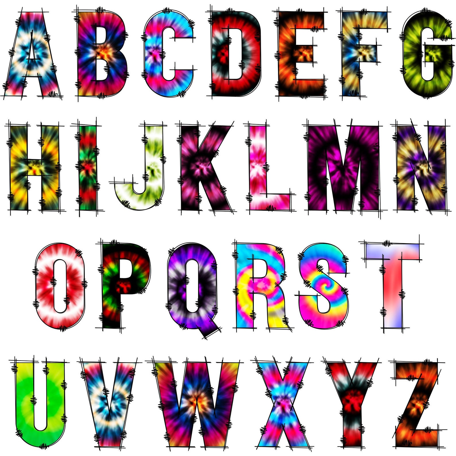 Tie Dye Alphabet PNG Doodle Alphabet Clip Art Transparent - Etsy