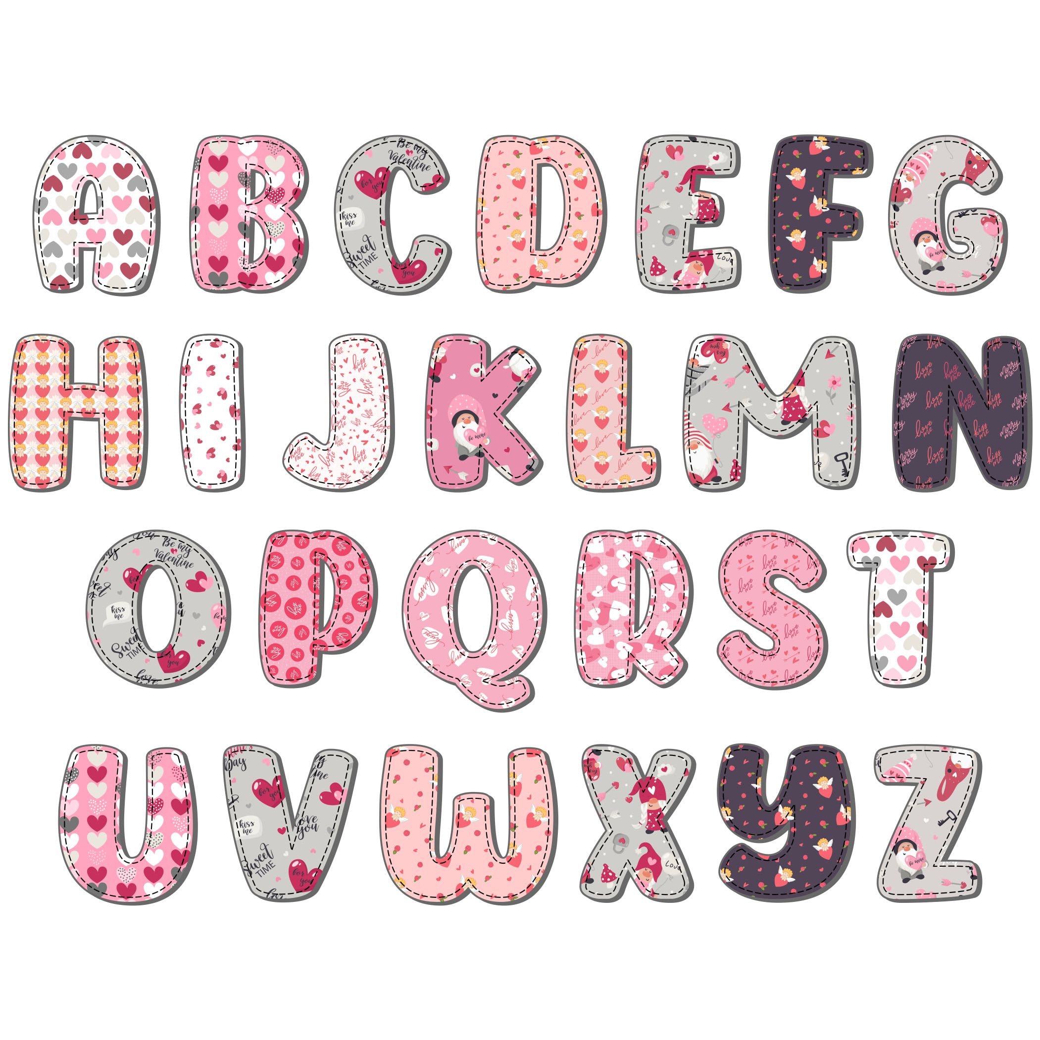 Faux Applique Valentine's Day Alphabet PNG Love Alphabet | Etsy