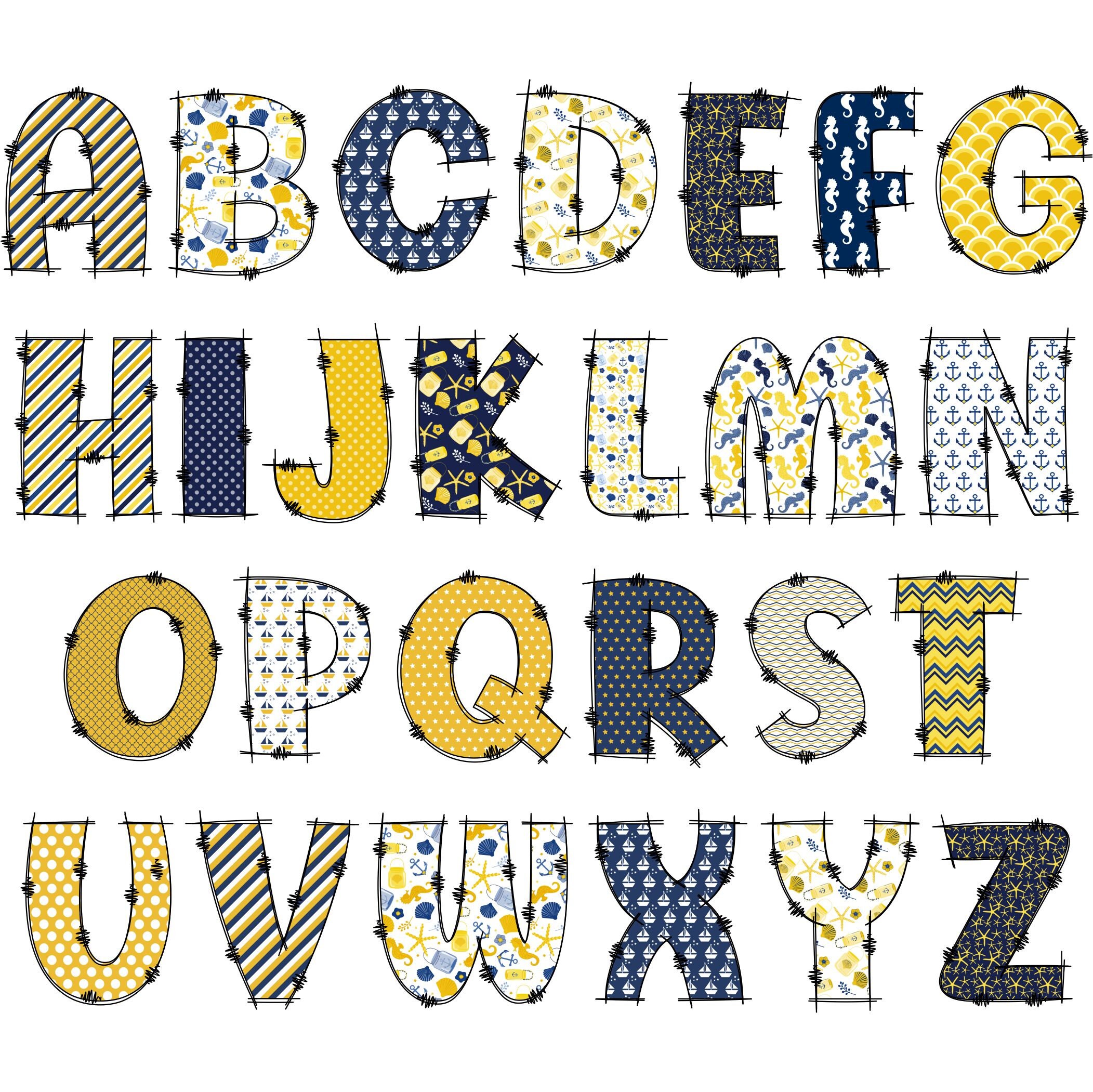 Nautical Alphabet PNG Doodle Alphabet Clip Art Transparent - Etsy
