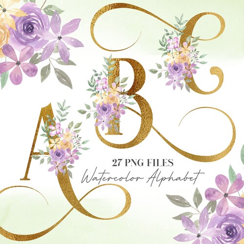 Watercolor Flowers Alphabet PNG Black Yellow Floral Clip Art - Etsy