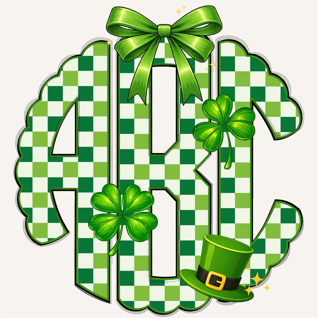 St Patrick's Day Monogram PNG, Shamrock, Doodle Irish, Green Checkered ...