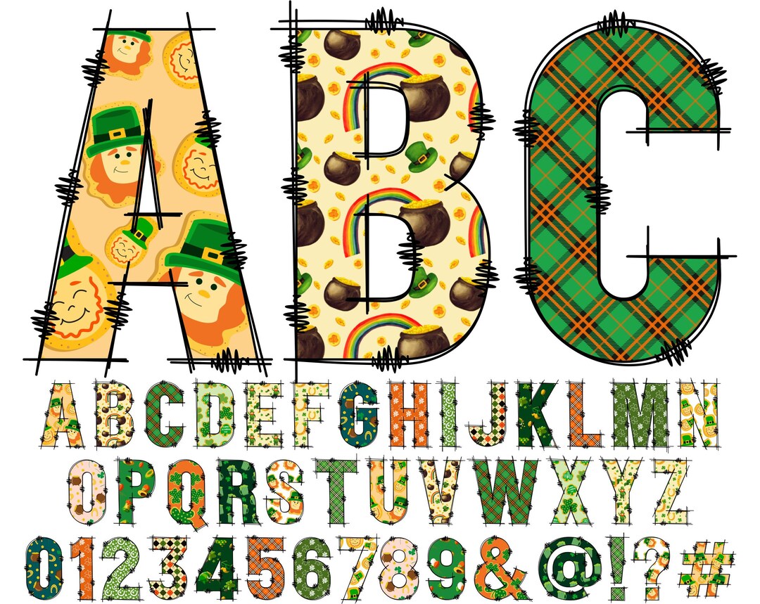 St Patrick's Day Letters PNG, Shamrock Alphabet Clip Art, Doodle Irish ...