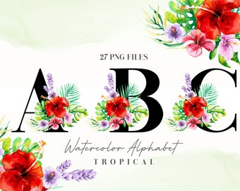 Watercolor Flowers Alphabet PNG Tropical Floral Alphabet Clip | Etsy