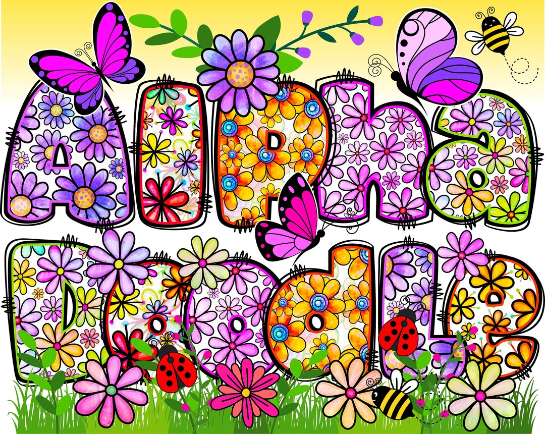 BUNDLE Spring Floral Alphabet PNG, Chubby Alpha Doodle, Doodle Flowers ...