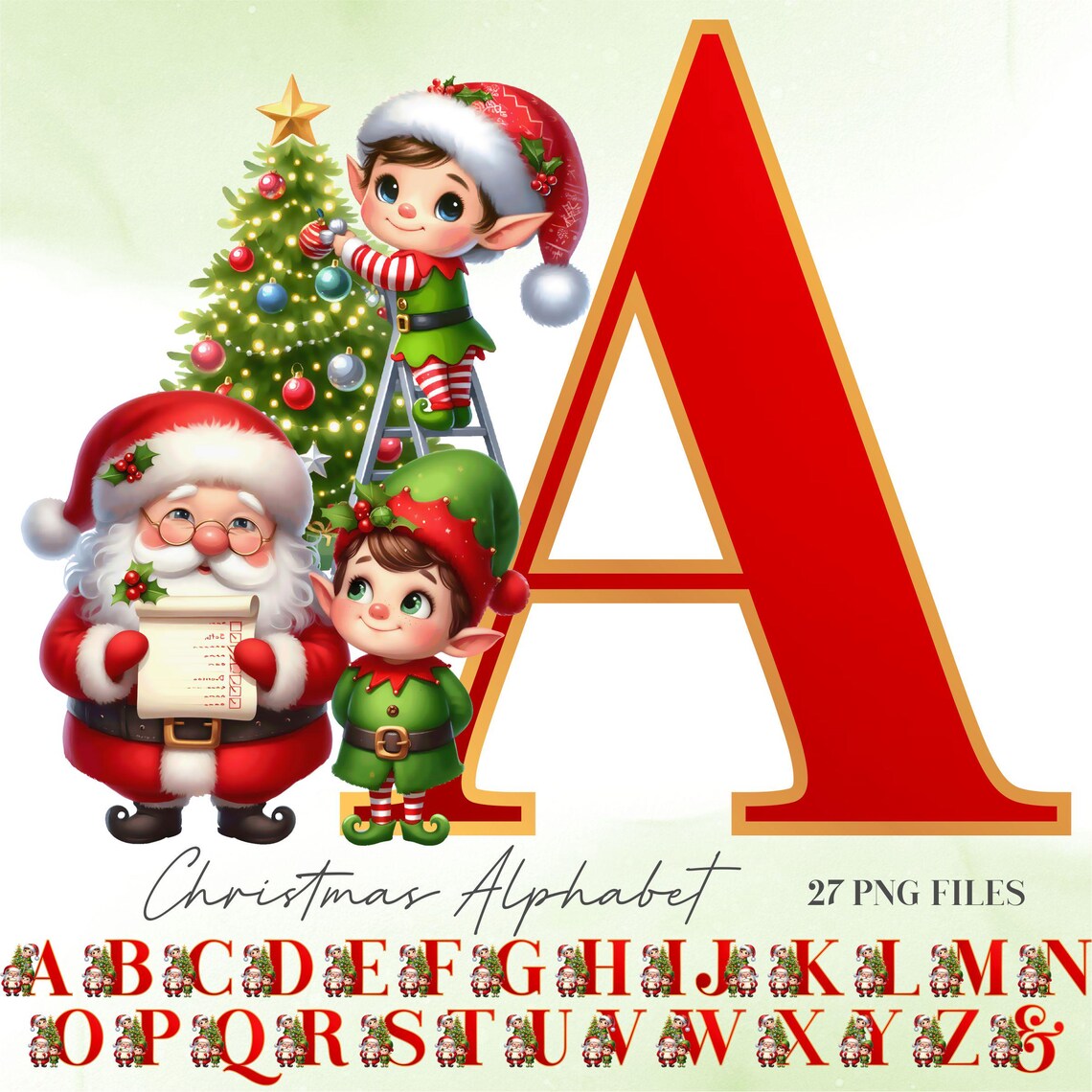BUNDLE Christmas Santa Alphabet PNG, Christmas Letters, Clip Art ...