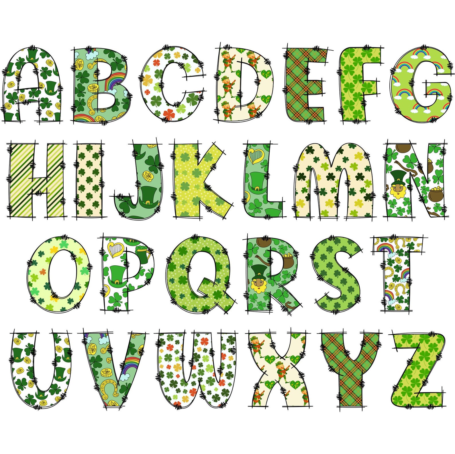 St Patrick's Day Letters PNG Shamrock Alphabet Clip Art - Etsy