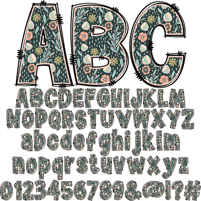 BUNDLE Spring Floral Alphabet PNG Doodle Alpha Doodle - Etsy