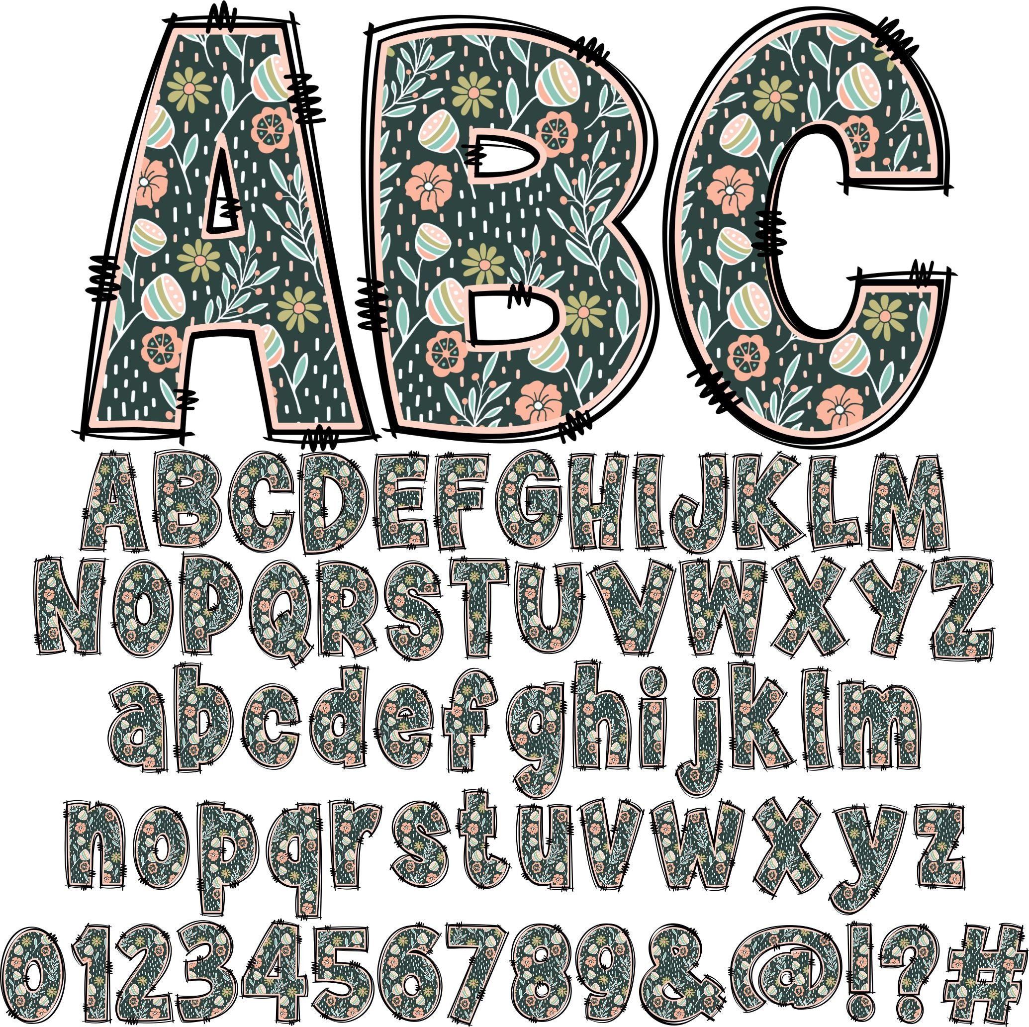 BUNDLE Spring Floral Alphabet PNG Doodle Alpha Doodle - Etsy