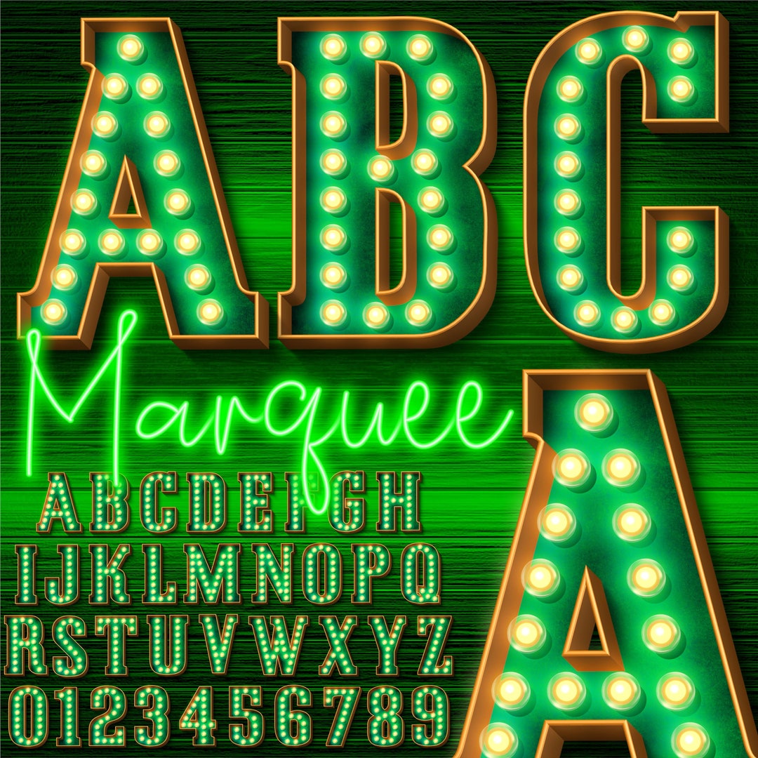 Green Marquee Letters PNG, Light Bulbs Letters, PNG Letters, 3D Letters ...