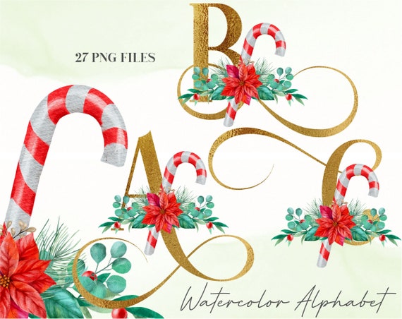 Christmas Watercolor Alphabet PNG Gold Letters Alphabet Clip | Etsy