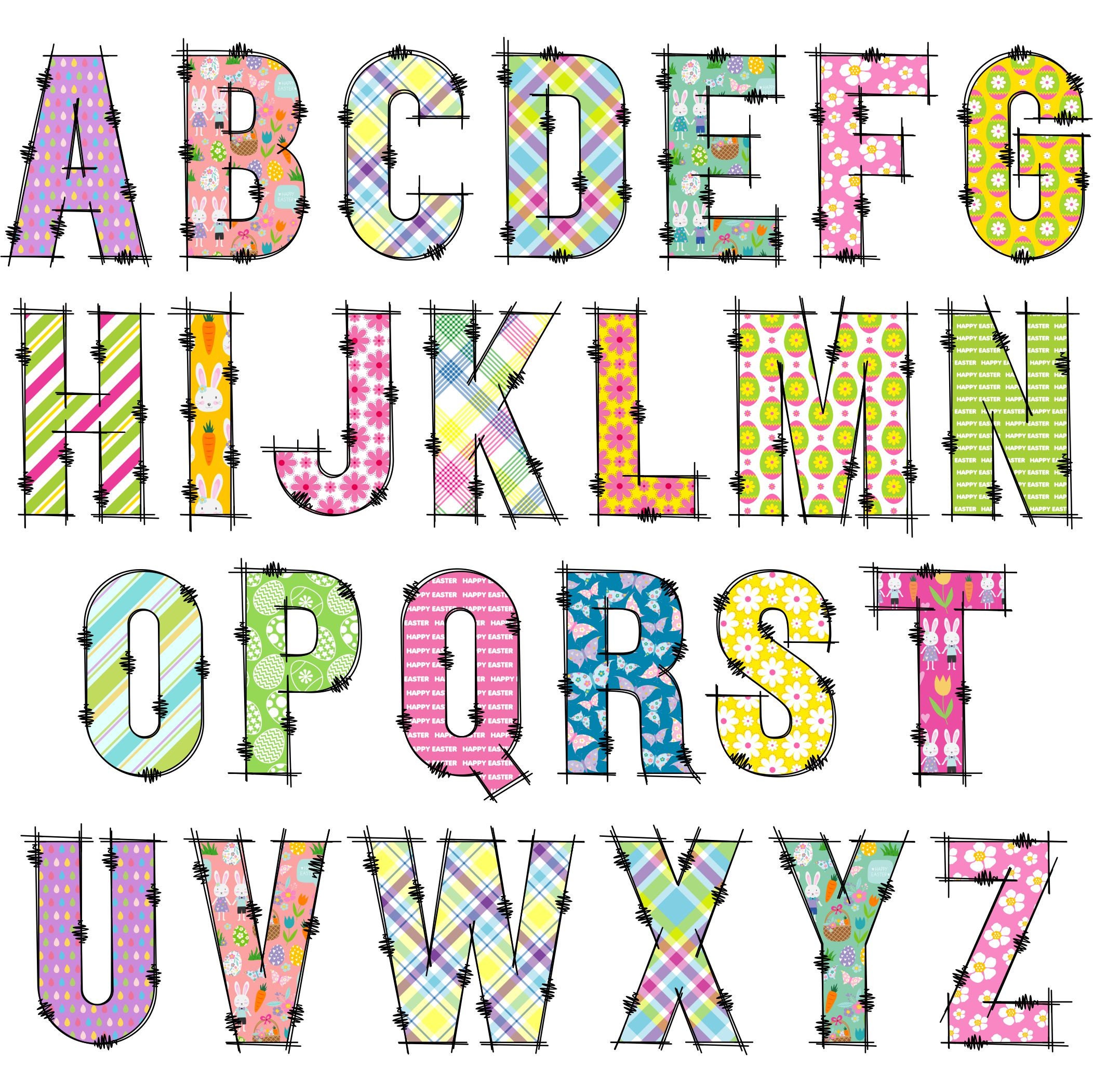 Easter Alphabet PNG Alphabet Clip Art PNG Doodle Easter - Etsy
