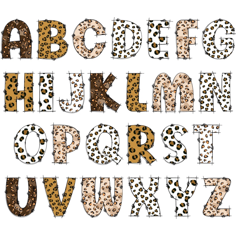 Leopard Print Alphabet PNG Doodle Alphabet Clip Art | Etsy
