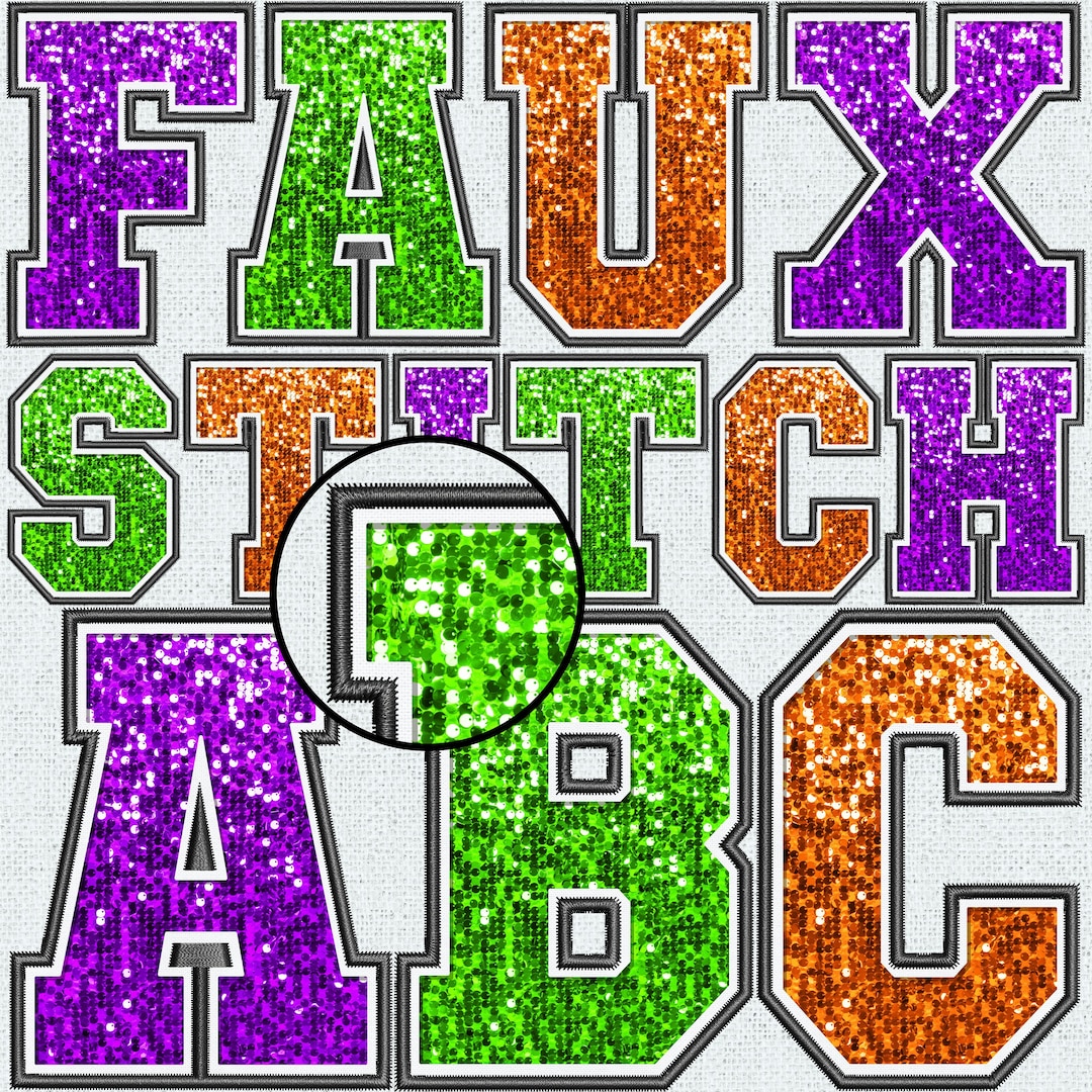 Faux Embroidery Sequin Letters BUNDLE, Faux Sequin Patch, Faux Sequin ...