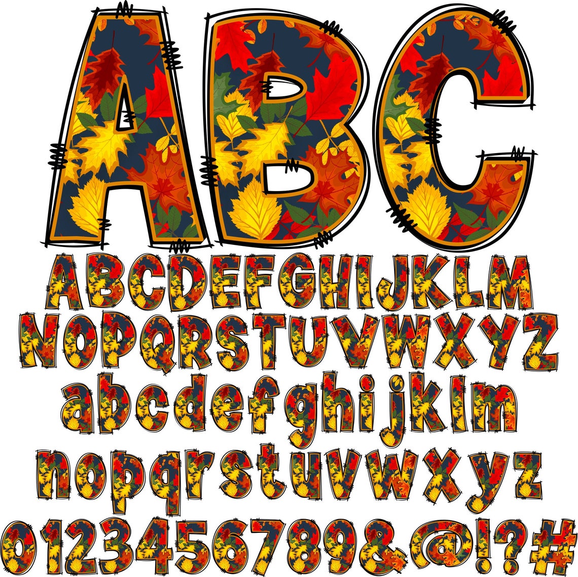 Fall Autumn Letters & Numbers PNG Alpha Doodle PNG Letters - Etsy