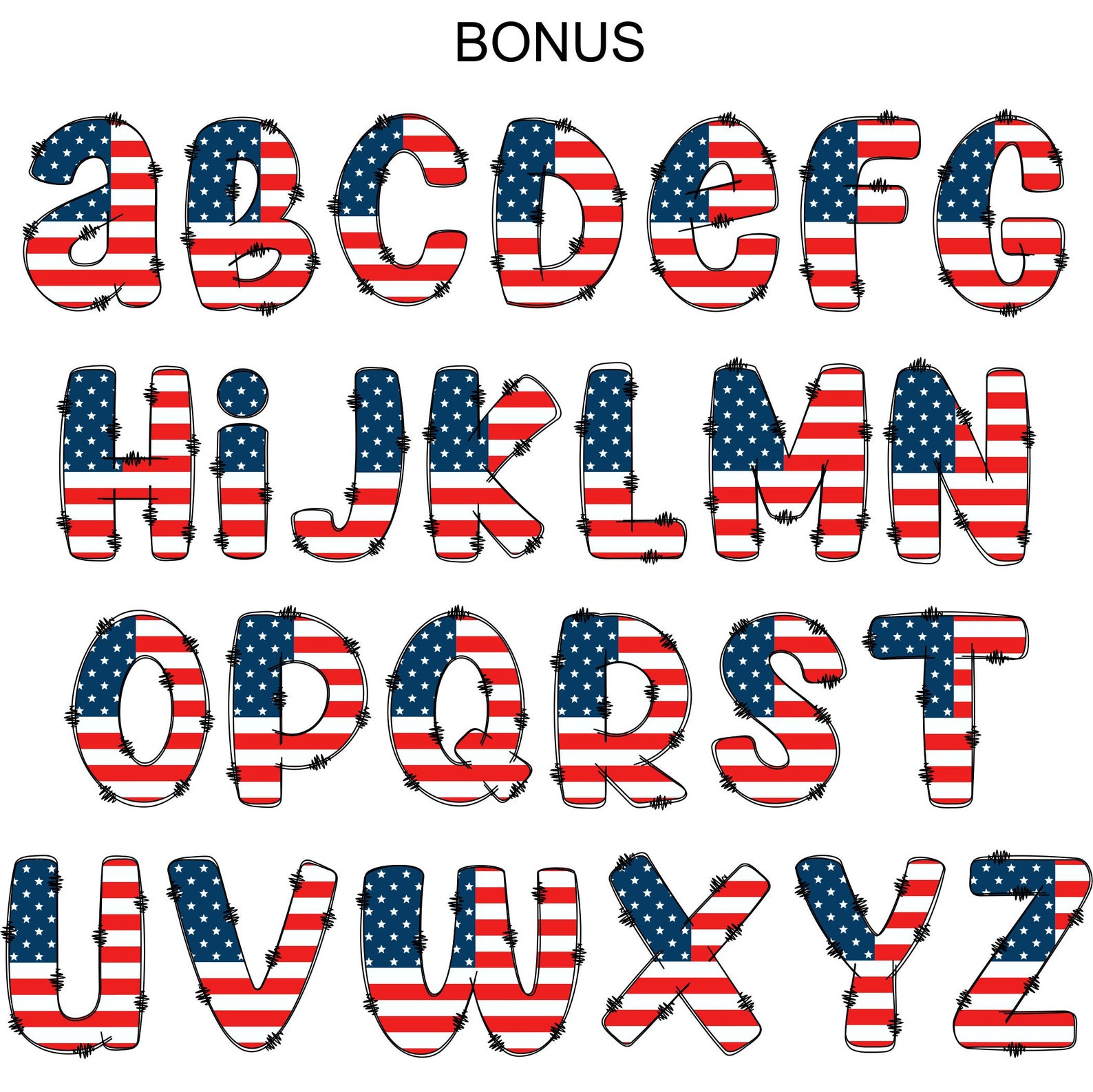 Patriotic Doodle Letters Alphabet PNG 4th of July - Etsy