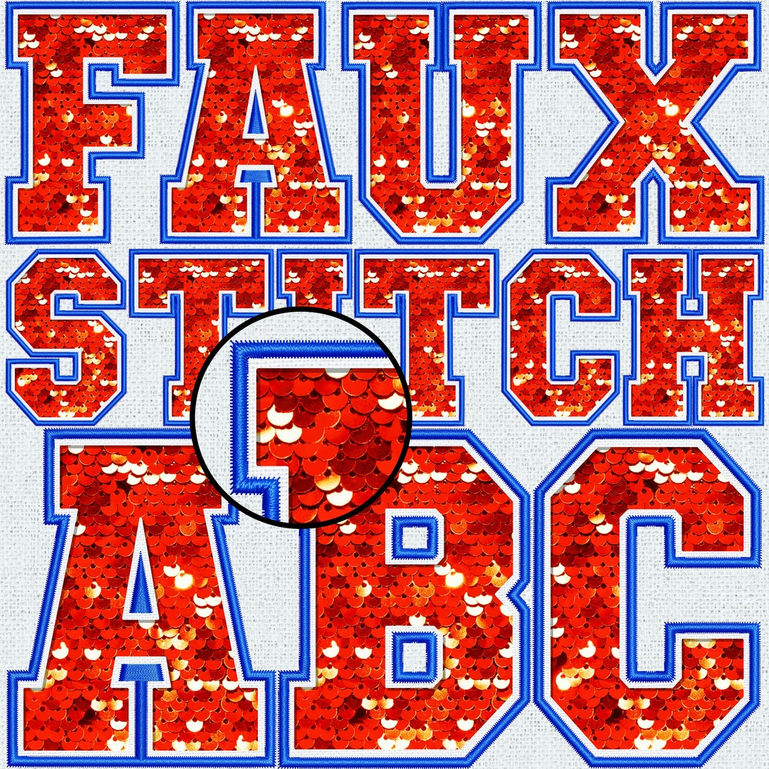 Faux Embroidery Red Black Sequin Letters, Faux Sequin Patch, Red Faux ...