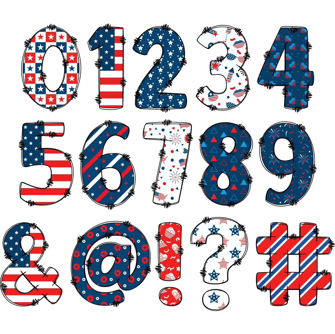 Patriotic Doodle Letters Alphabet PNG 4th of July - Etsy