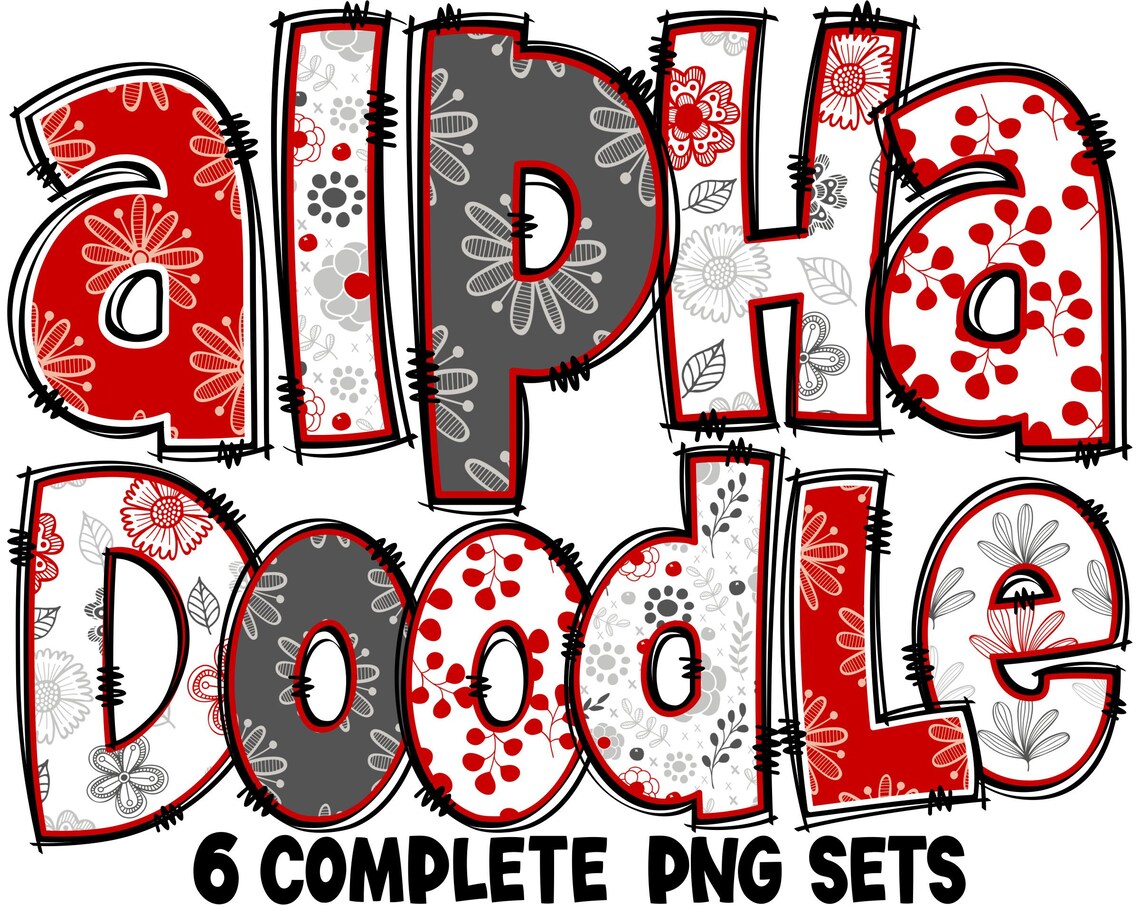 BUNDLE Spring Floral Alphabet PNG Doodle Alpha Doodle - Etsy