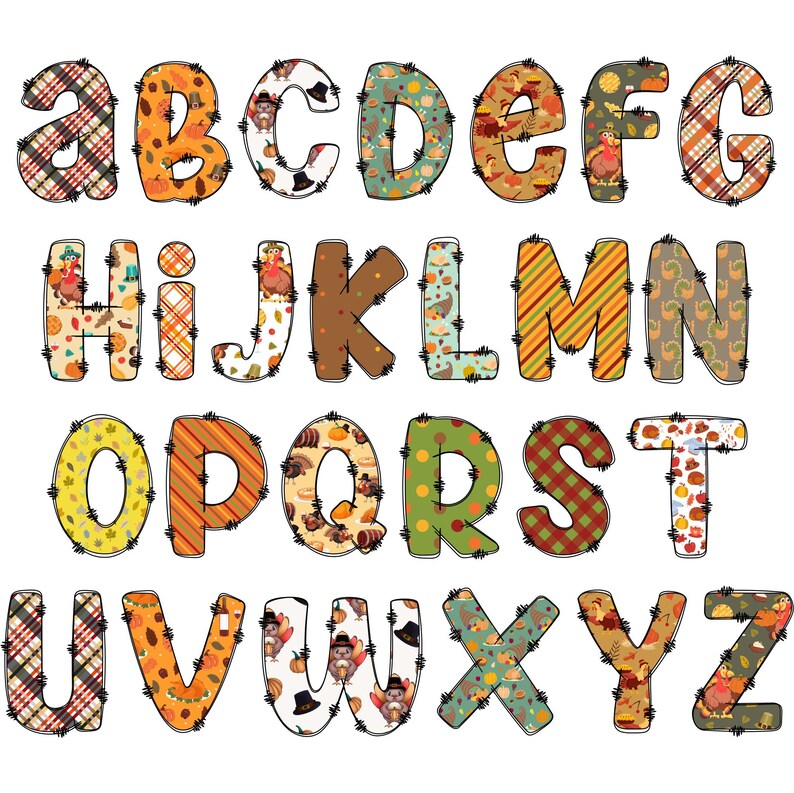 Thanksgiving Clipart Alphabet PNG Watercolor Clip Art | Etsy