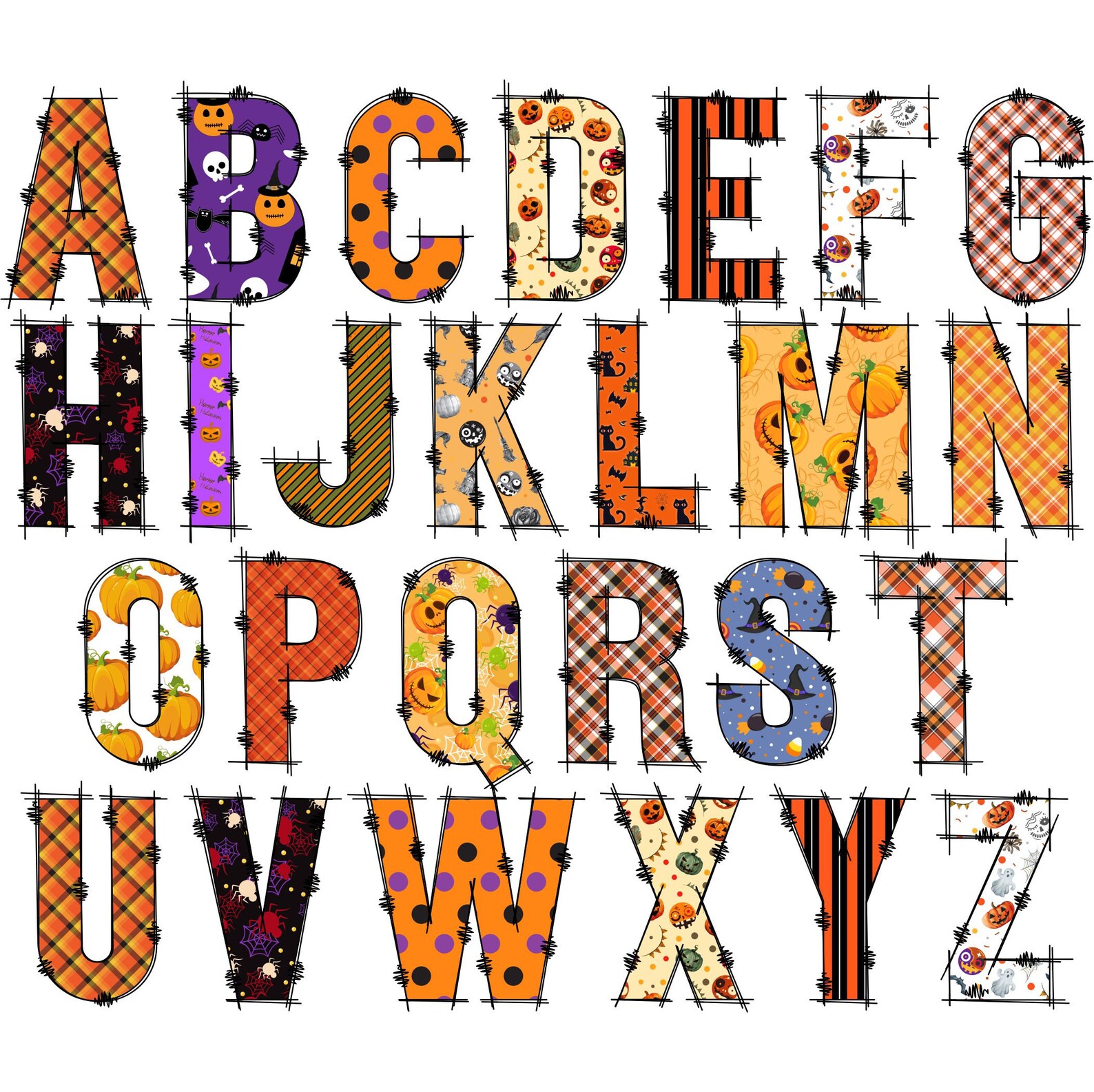Halloween Clipart Alphabet PNG Doodle Alphabet Clip Art | Etsy