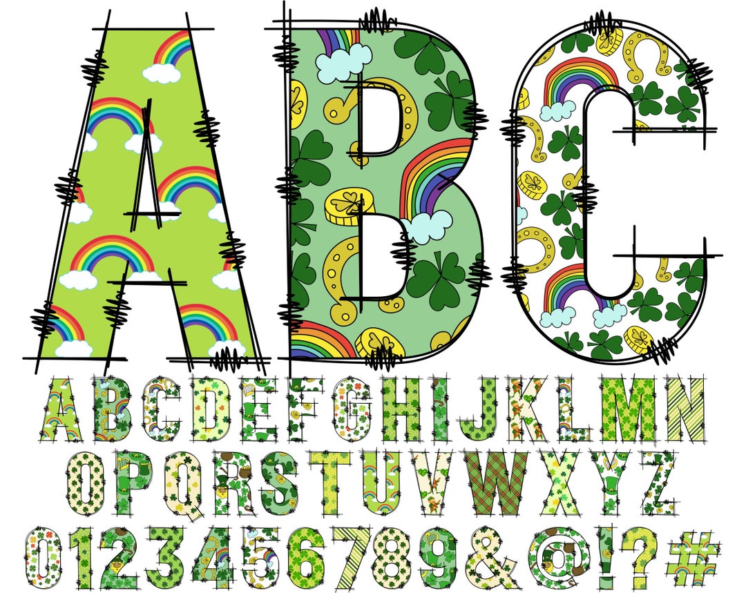 St Patrick's Day Letters PNG, Shamrock Alphabet Clip Art, Doodle ...