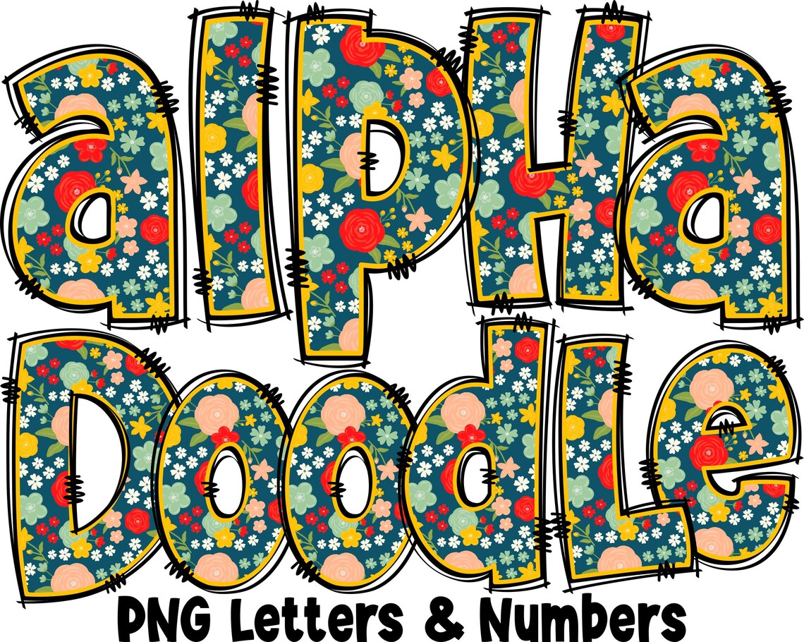 Floral Letters & Numbers PNG Alpha Doodle PNG Letters - Etsy