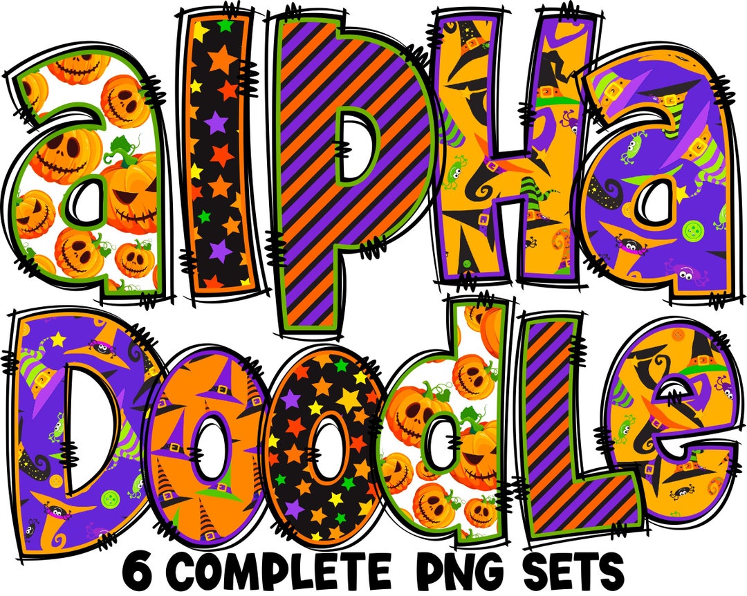 BUNDLE Halloween Alphabet PNG, Halloween Day, Alpha Doodle, PNG Letters ...