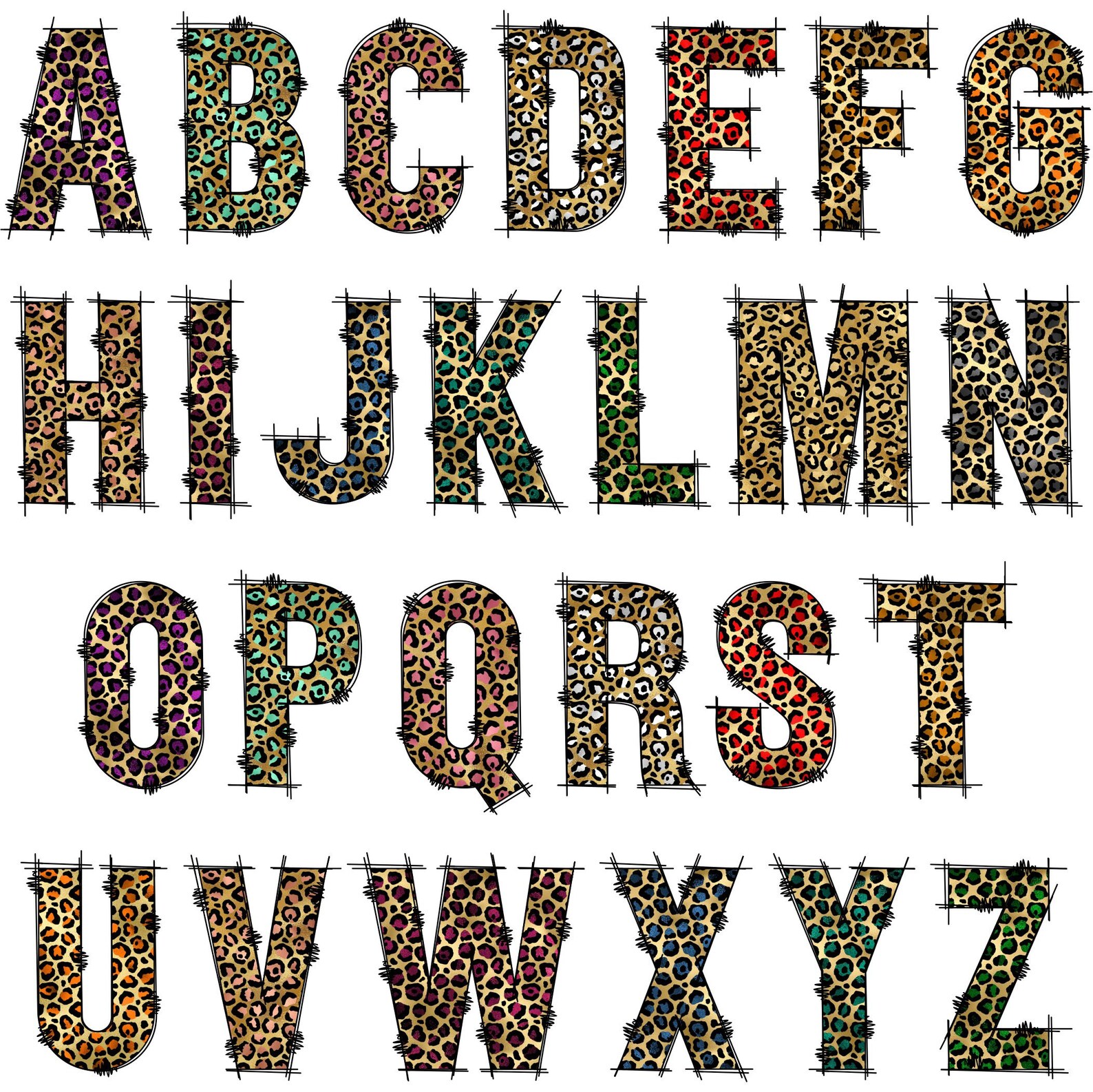Leopard Print Alphabet PNG Doodle Clip Art Transparent PNG - Etsy