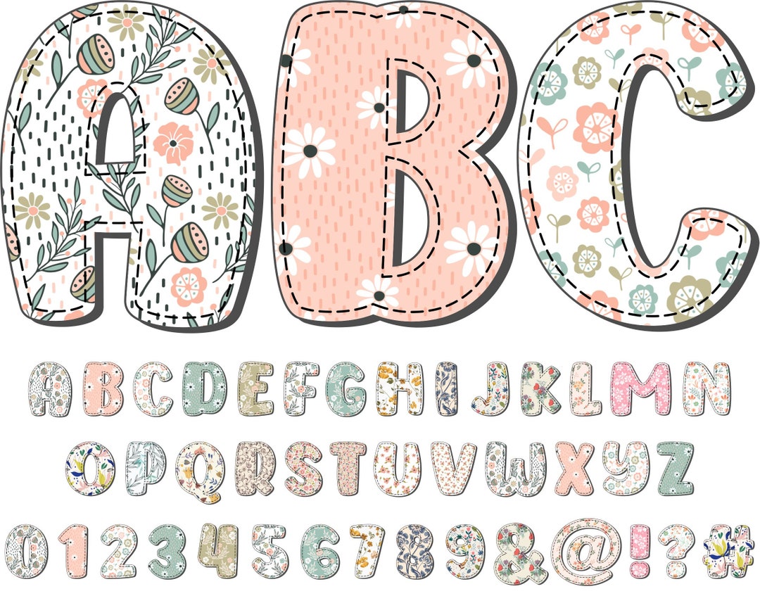Faux Applique Spring Floral Alphabet PNG, Doodle Alpha, Doodle Flowers ...