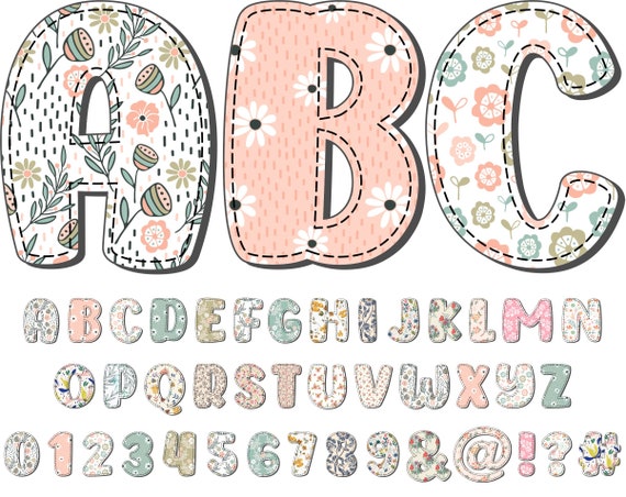 Faux Applique Spring Floral Alphabet PNG Doodle Alpha PNG - Etsy