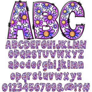 BUNDLE Spring Floral Alphabet PNG, Doodle Alpha, Doodle Flowers, Doodle ...
