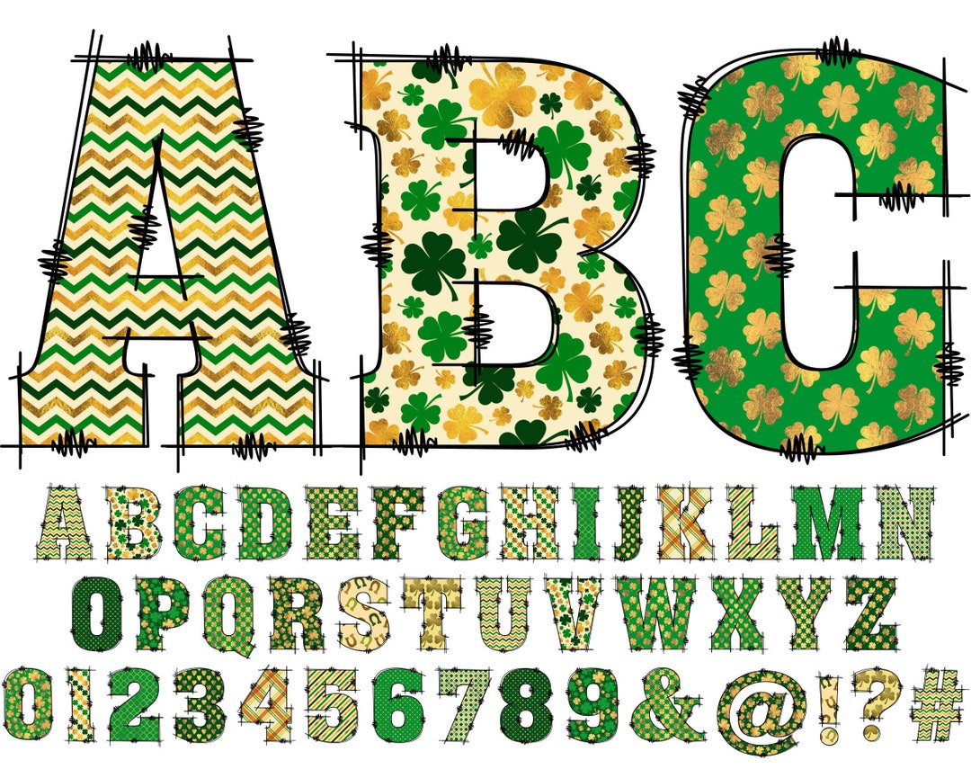 St Patrick's Day Letters PNG, Shamrock Alphabet Clip Art, Doodle Irish ...
