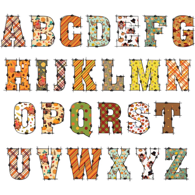 Thanksgiving Clipart Alphabet PNG Doodle Alphabet Clip Art | Etsy