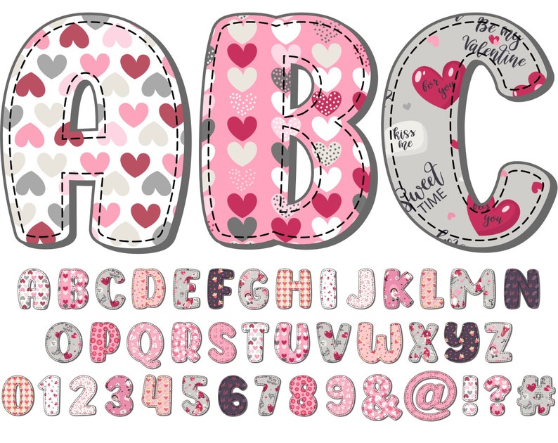 Faux Applique Valentine's Day Alphabet PNG Love Alphabet | Etsy