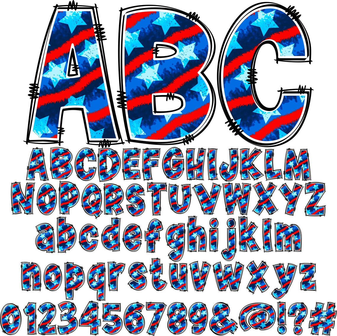 BUNDLE Patriotic Alphabet PNG, Doodle Alpha, 4th of July, Independence ...