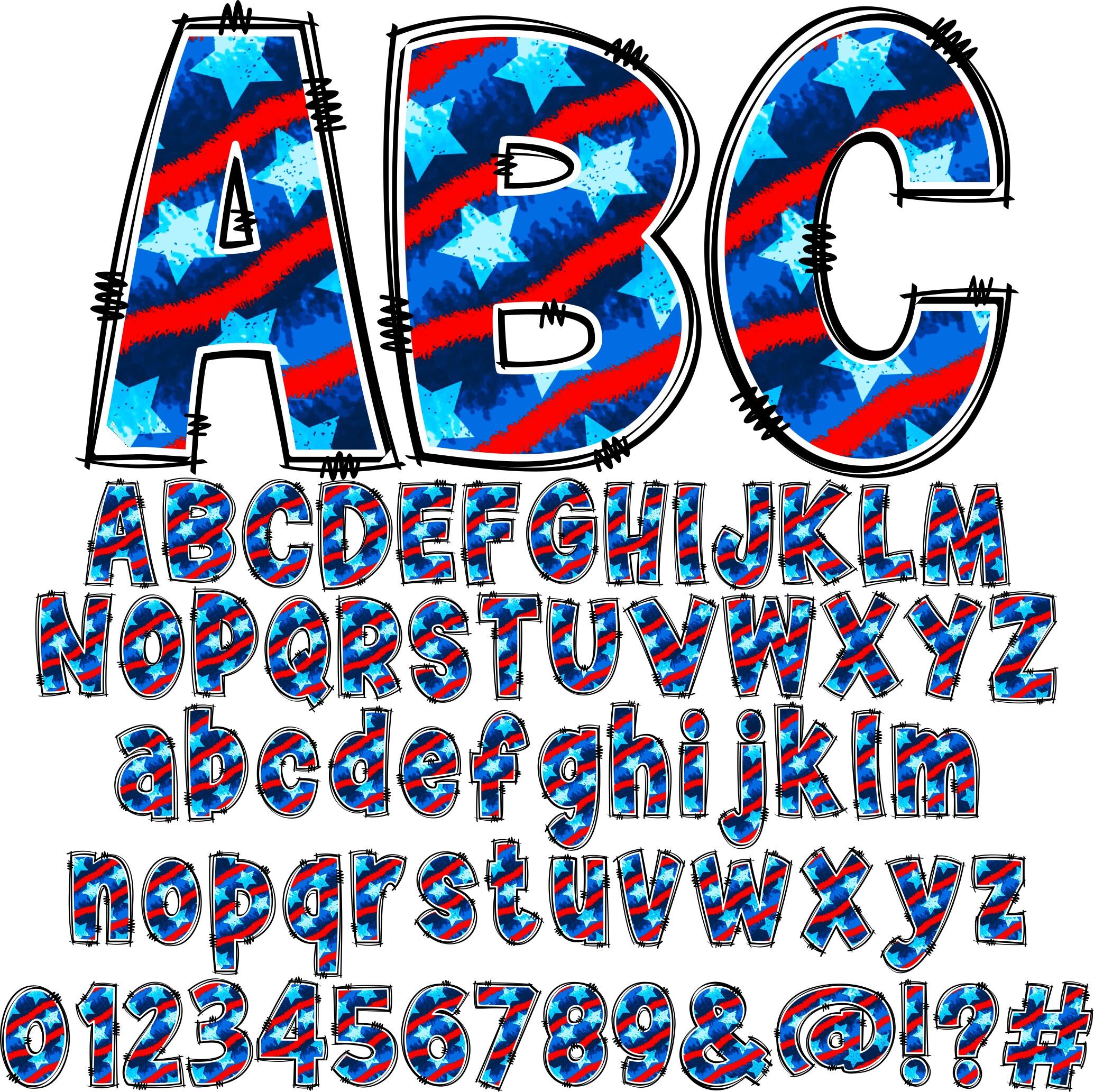 BUNDLE Patriotic Alphabet PNG Doodle Alpha 4th of July - Etsy