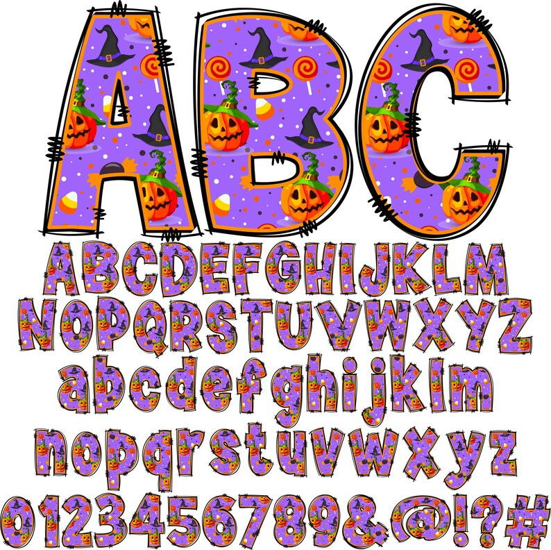 BUNDLE Halloween Alphabet PNG, Halloween, Halloween Day, Alpha Doodle ...