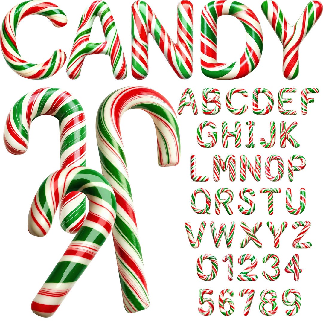 Candy Cane PNG Letters, Red Green White Candy Cane, Candy Cane Alphabet ...