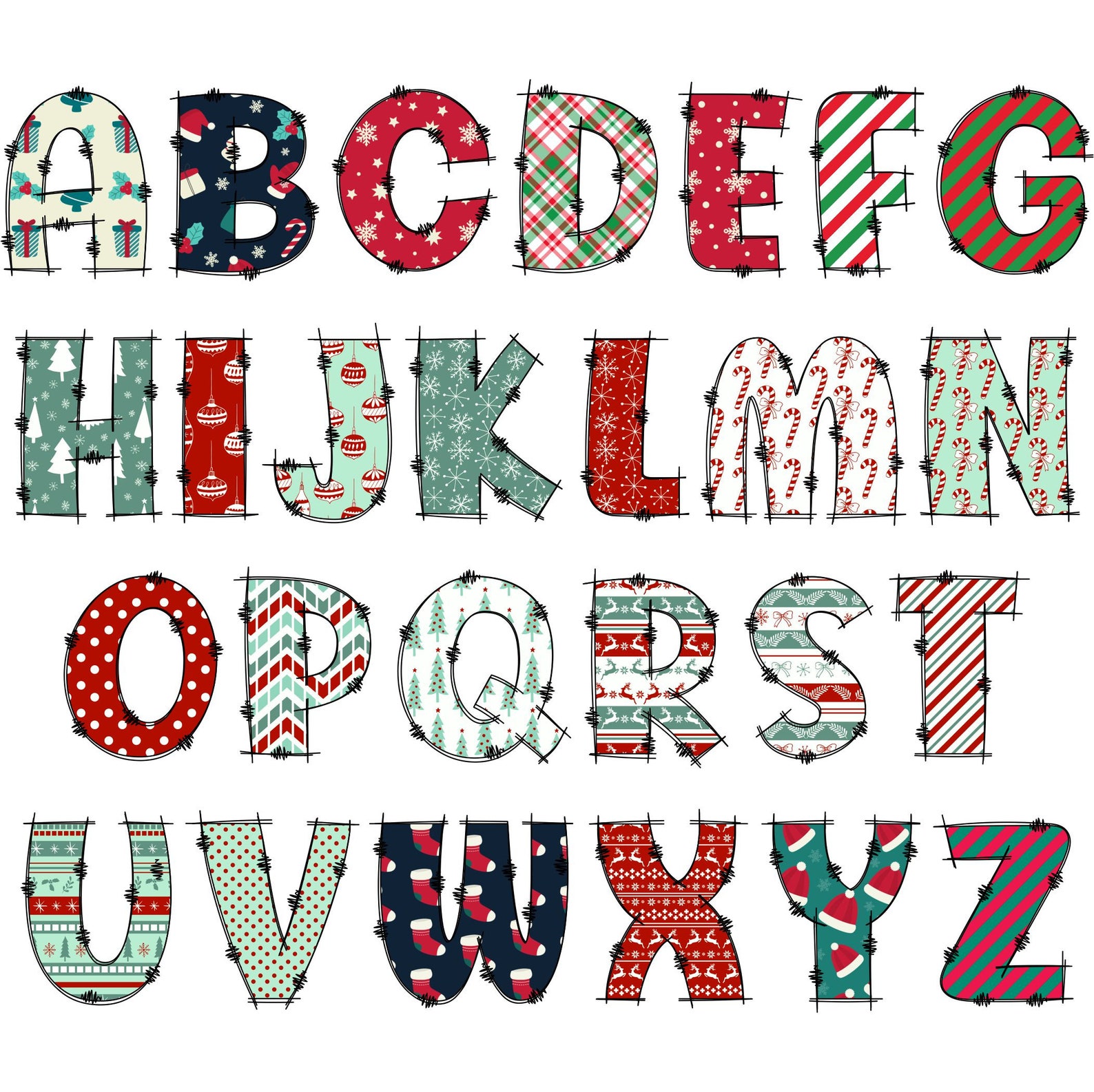 Christmas Clipart Letters PNG Wrapping Paper Alphabet Clip - Etsy