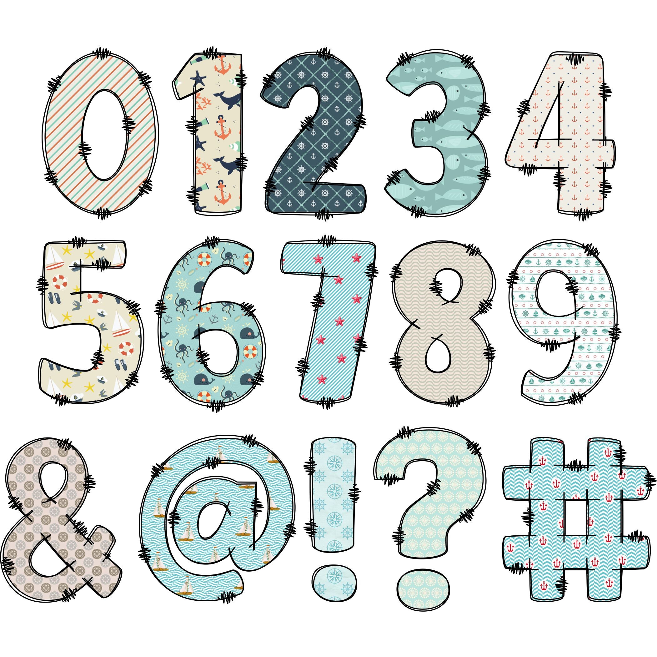 Nautical Alphabet PNG Doodle Alphabet Clip Art Transparent | Etsy