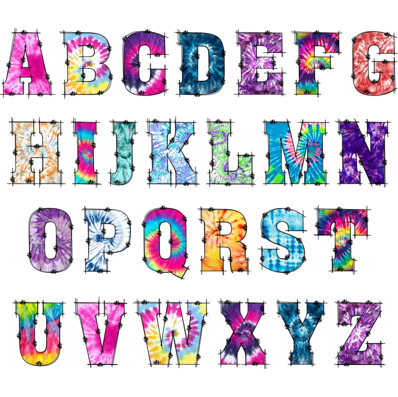 Tie Dye Alphabet PNG Doodle Alphabet Clip Art Transparent - Etsy